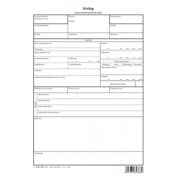 Barát Papír webáruház - Általános kórlap szabadlap A/4 négyoldalas C ...